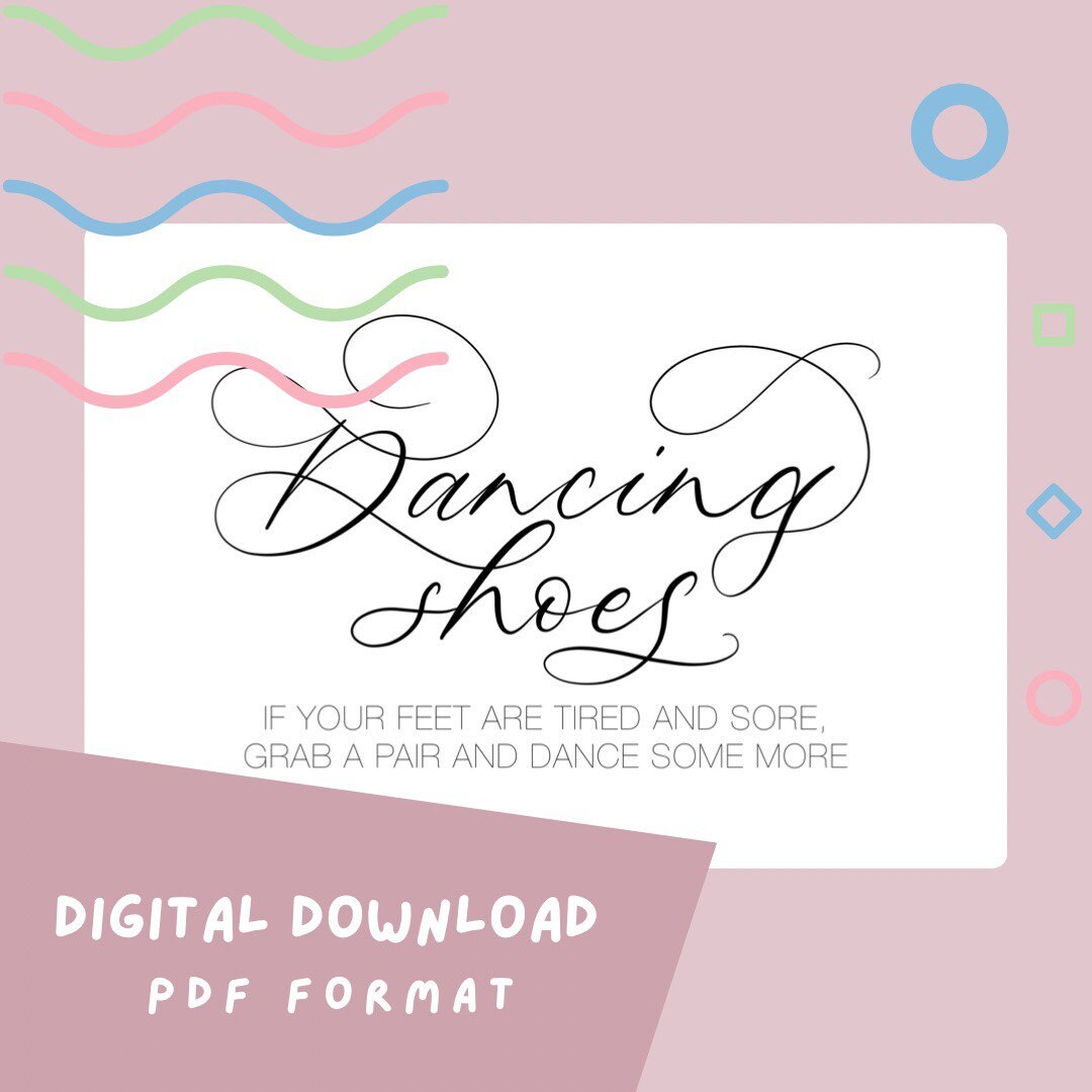 Dancing Shoes Calligraphy PDF File for Personal Use to Print. Wedding ...