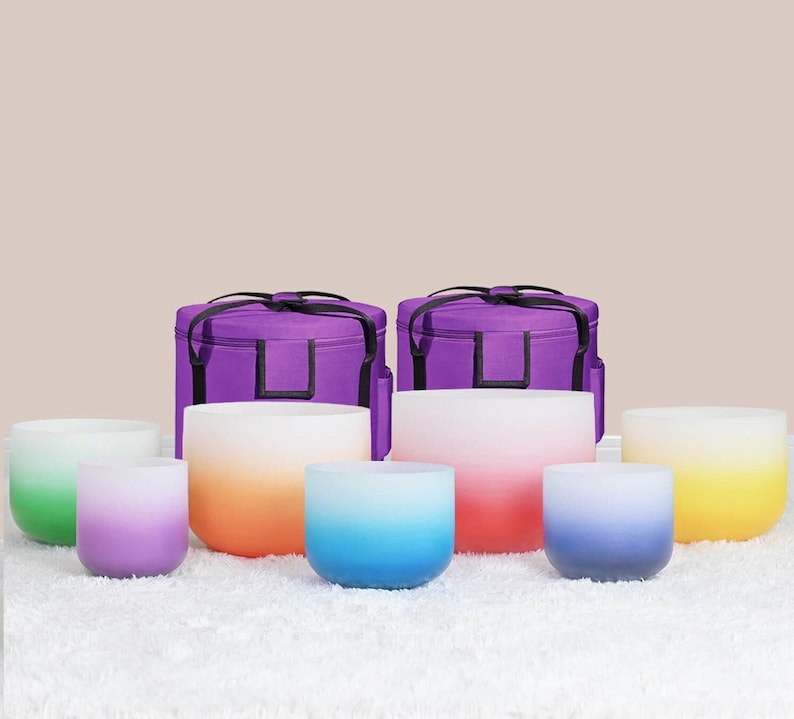 Crystal Singing Bowl Set Premium 7pcs Candy Rainbow Crystal Singing ...