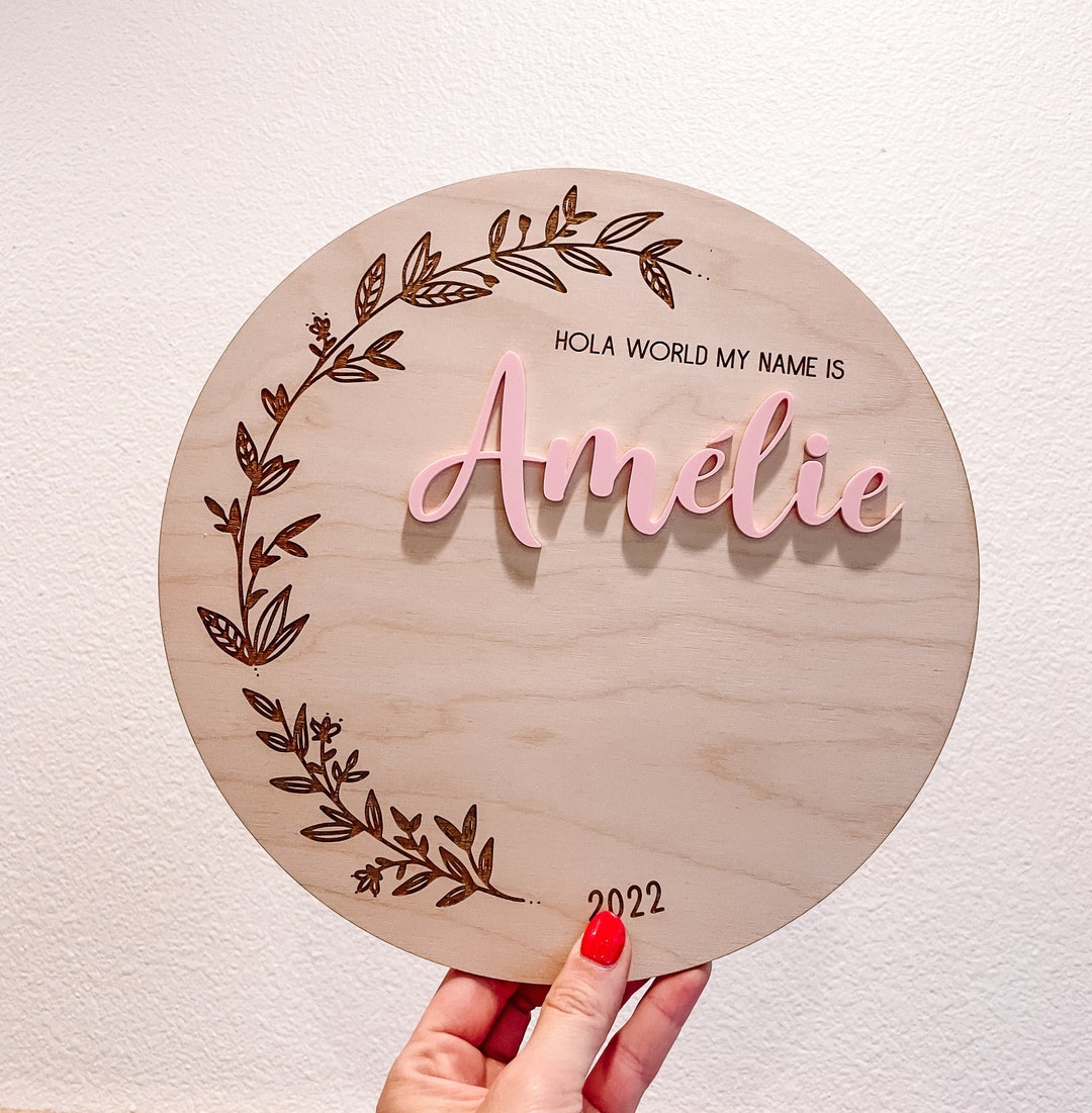 2025/2026 Hola World Nursery Name Sign | Newborn Announcement Sign | Personalized Hospital ...