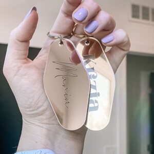 Personalized Keychain Custom Name Mirror Keychain Retro Motel Keychain ...