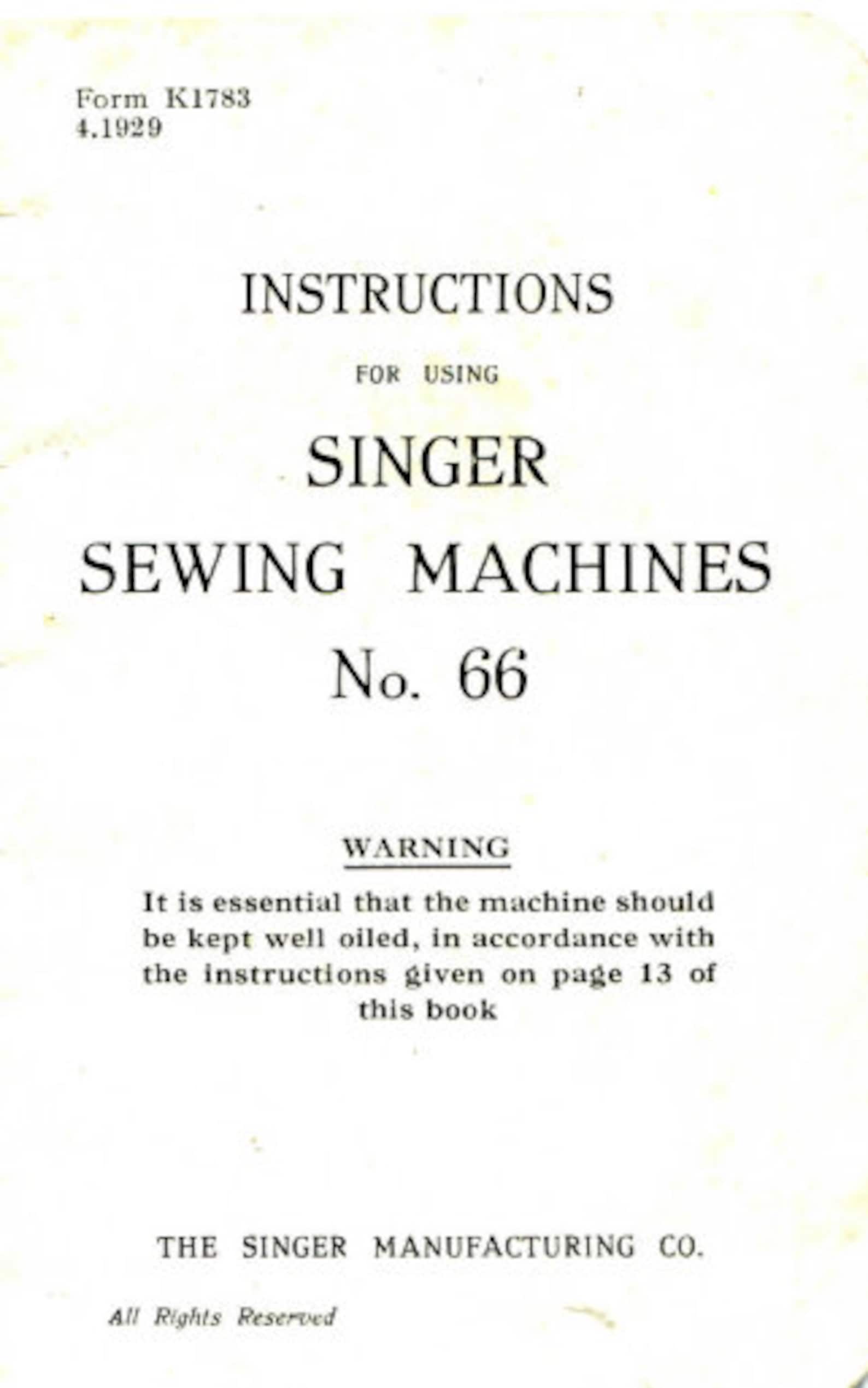 Singer 66 Year 1929 Digital Manual - Etsy
