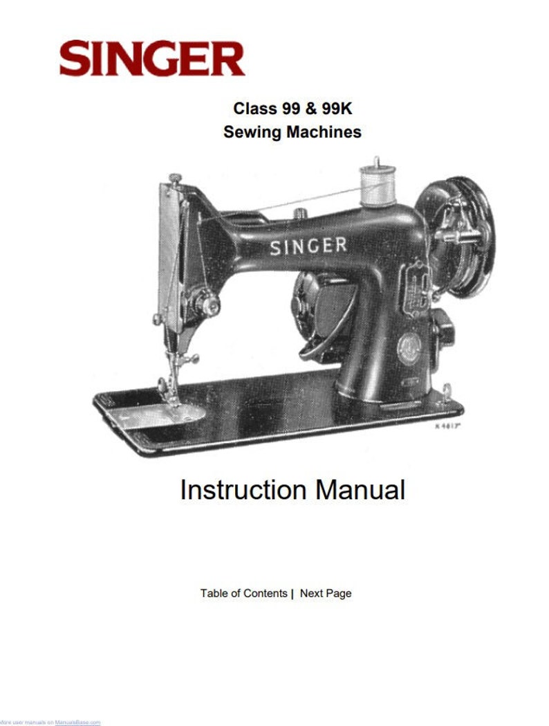 Singer Class 99 and 99K Sewing Machine Digital Manual. PDF Download - Etsy