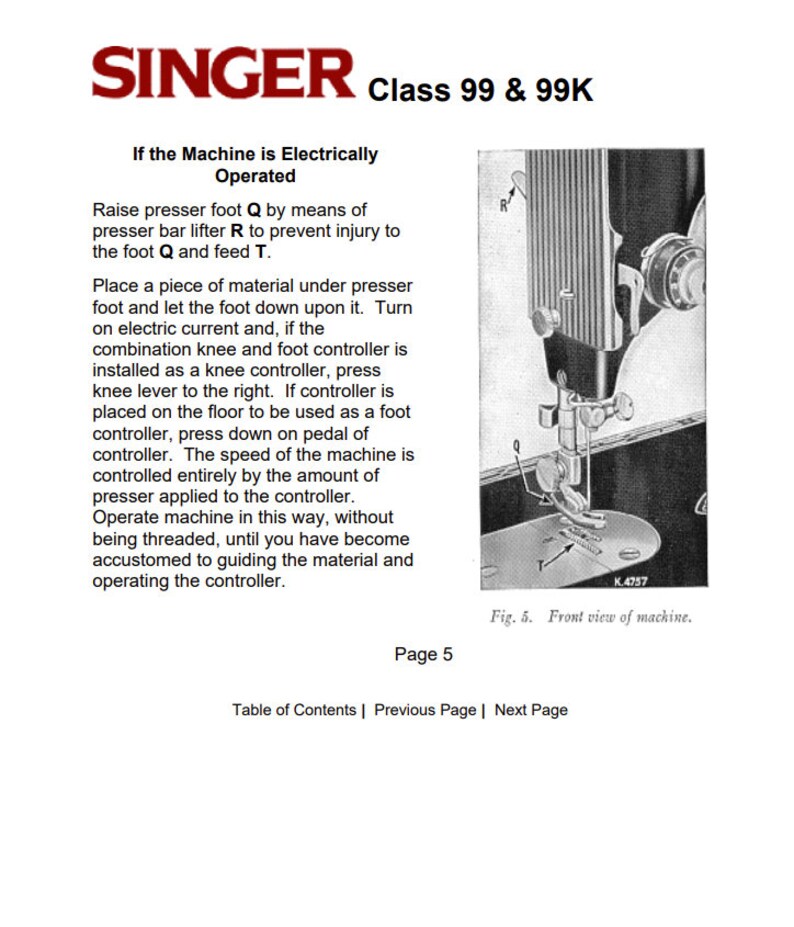 Singer Class 99 and 99K Sewing Machine Digital Manual. PDF Download - Etsy