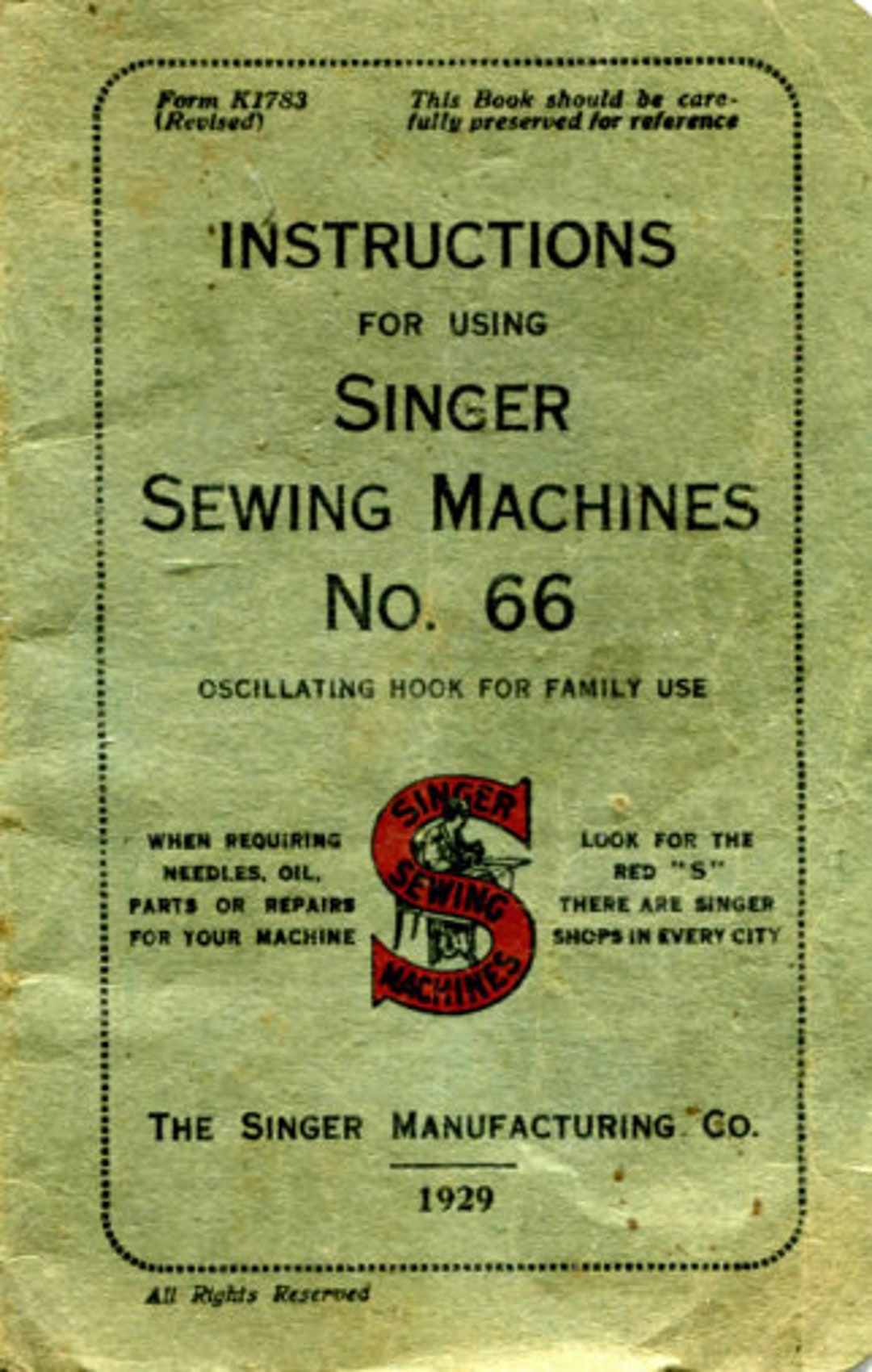 Singer 66 Year 1929 Digital Manual - Etsy