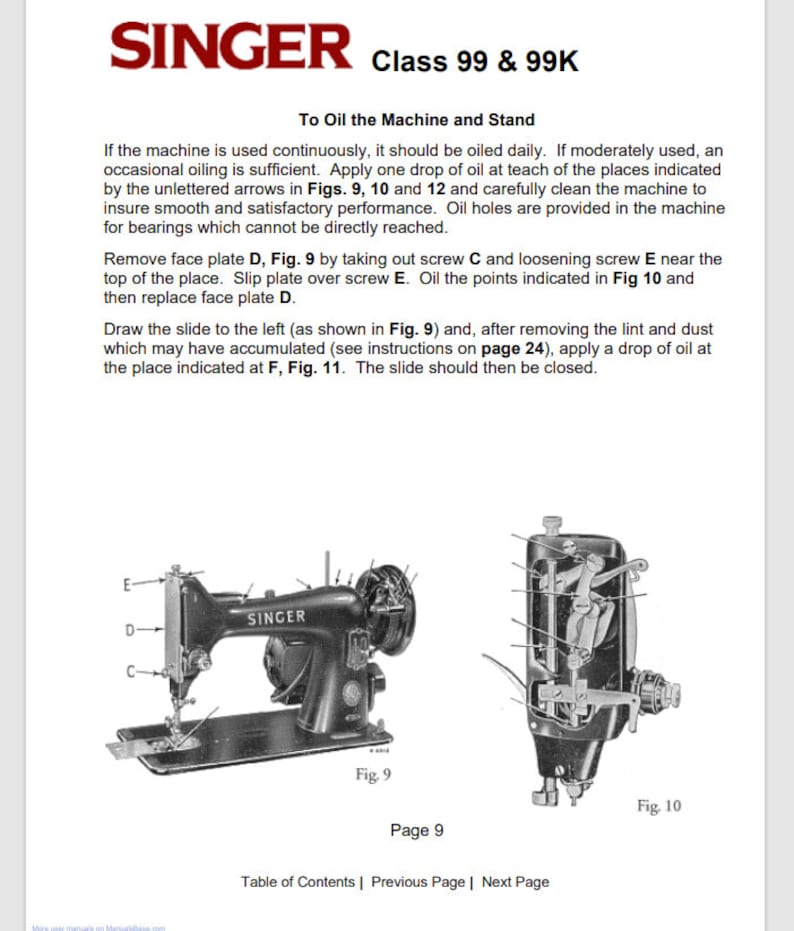 Singer Class 99 and 99K Sewing Machine Digital Manual. PDF Download - Etsy