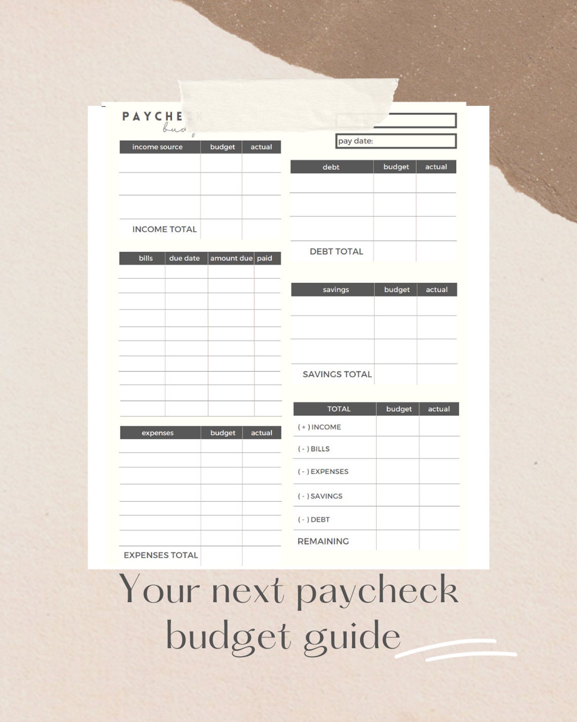 Paycheck Budget Planner, Digital Download, Minimalistic, Biweekly or ...