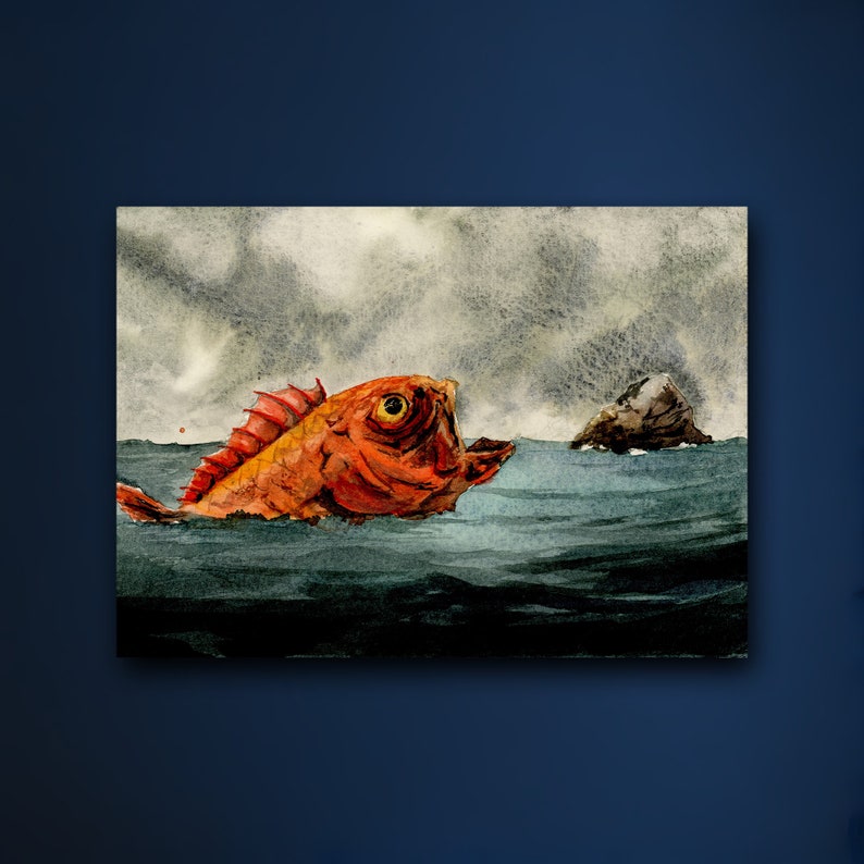 PRINT Watercolor Sea Illustration, Fish in Ocean Painting, Funny ...