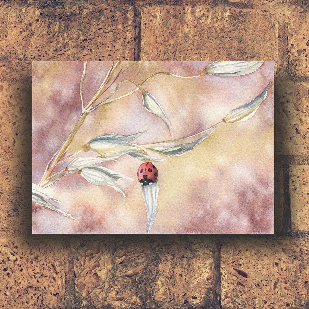 Watercolor Ladybug Leaf PRINT, Bug Scene, Watercolor Insect Painting ...