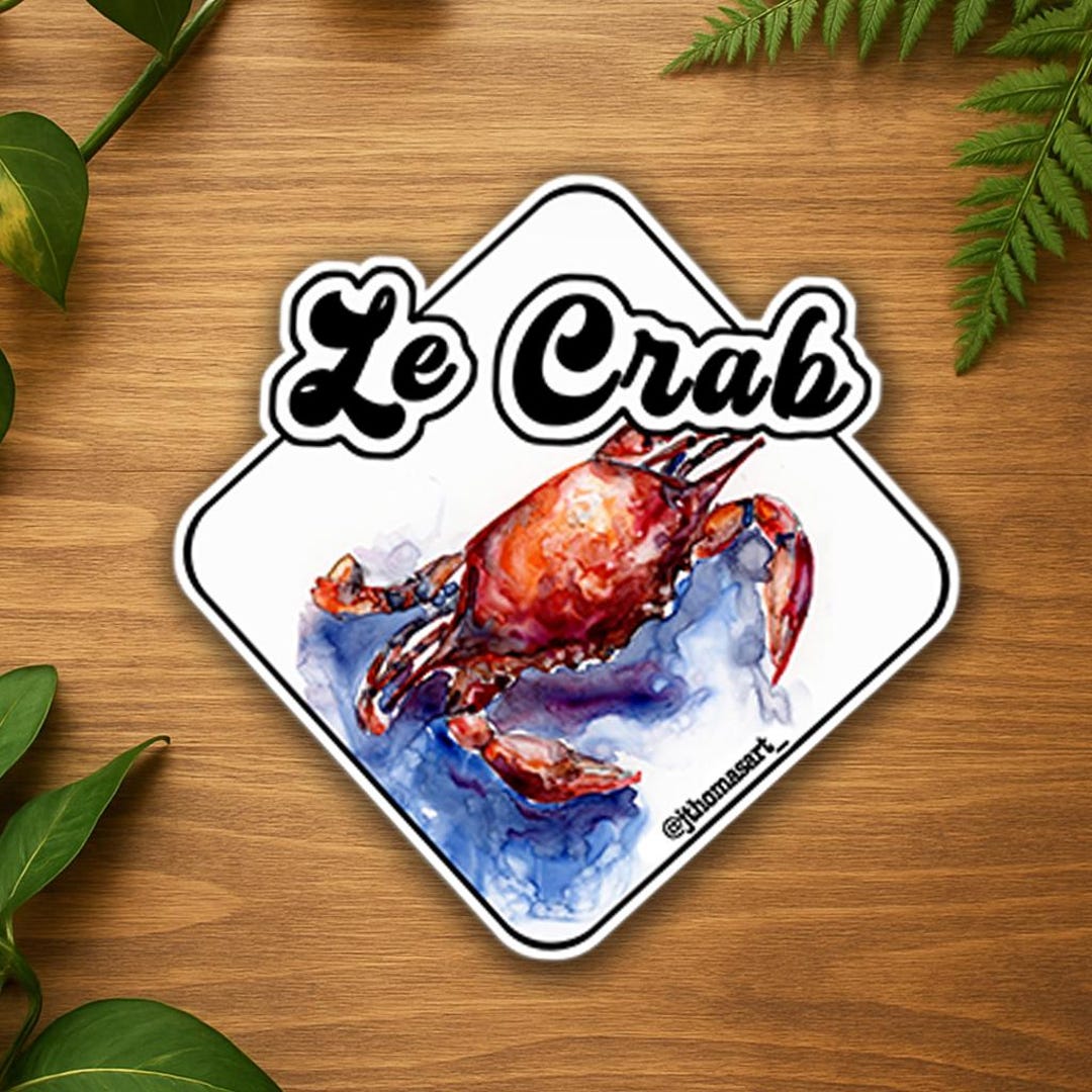 Le Crab Cajun Sticker – Louisiana Blue Crab Watercolor Vinyl Decal ...