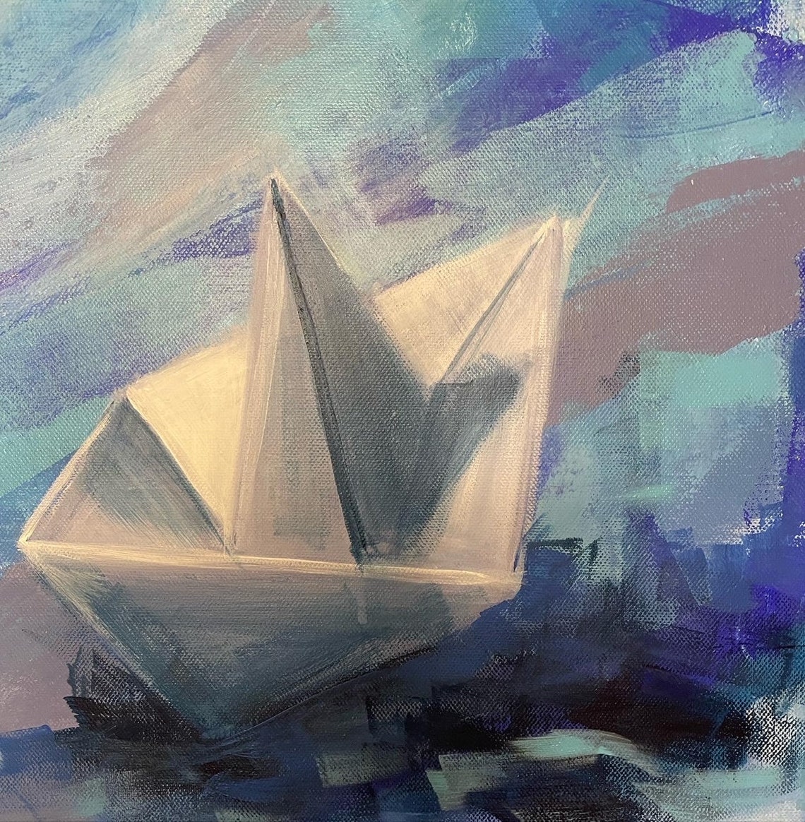 Paper Boat Acrylic Painting Wall Art on Canvas Home Decor - Etsy