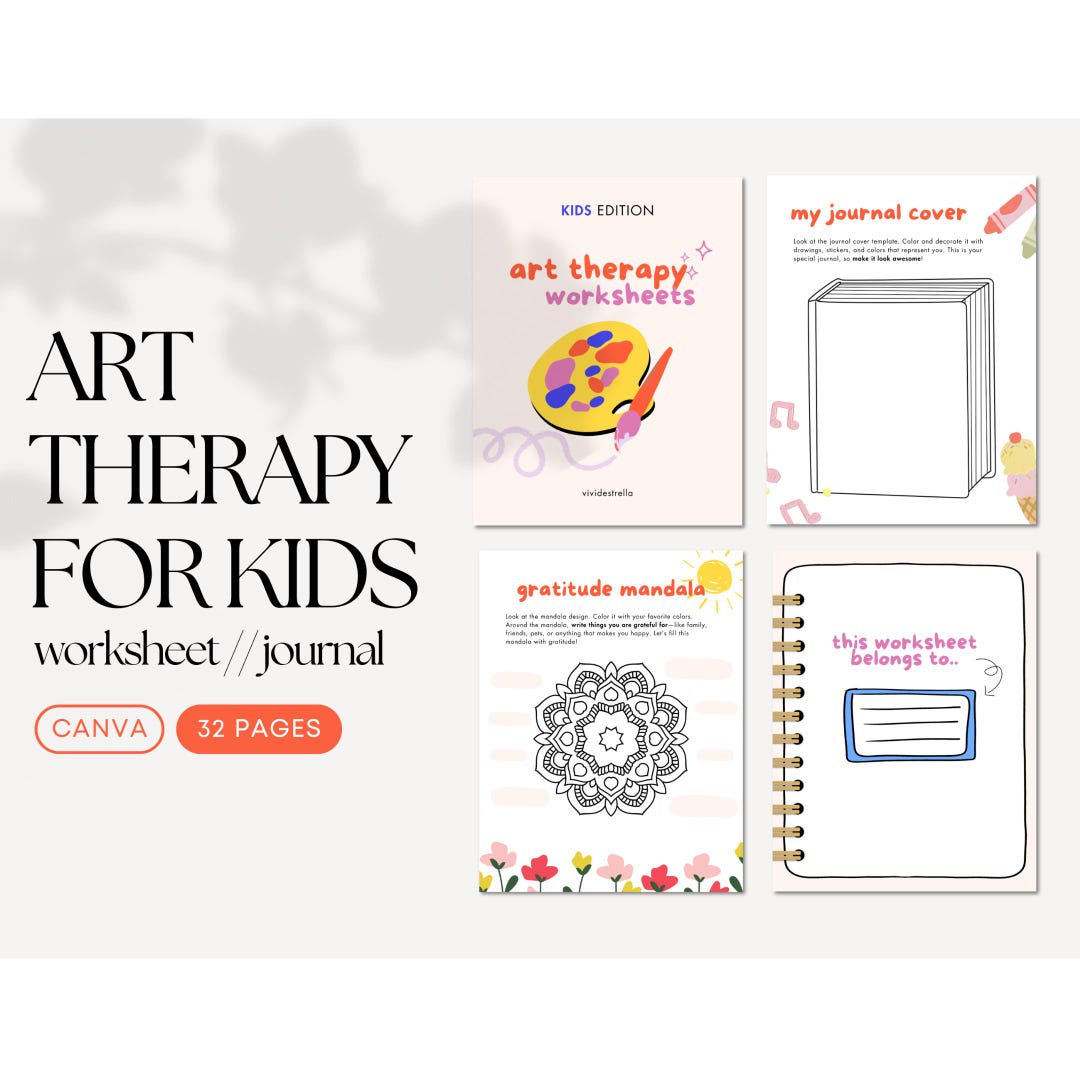 Kids Art Therapy Worksheets, Feelings Journal, CBT Tools (digital ...