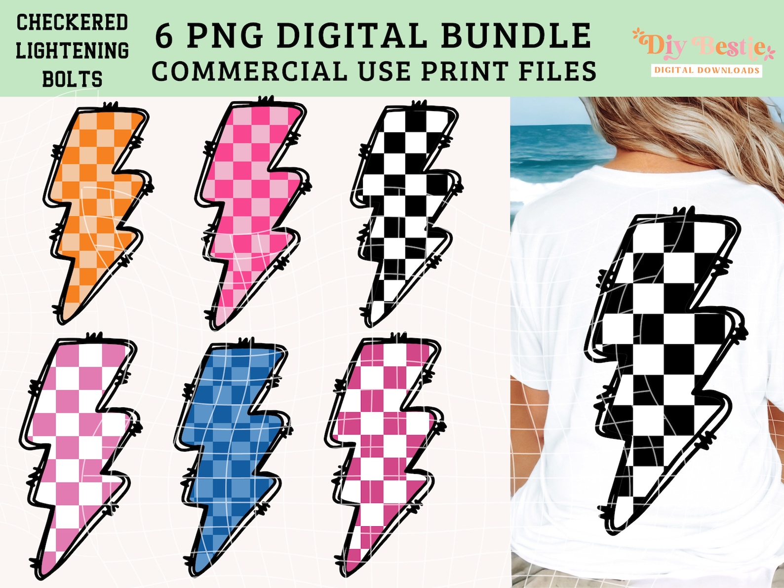 Checkered Lightning Bolt PNG Bundle Motocross Mom Soccer Mama Pocket ...