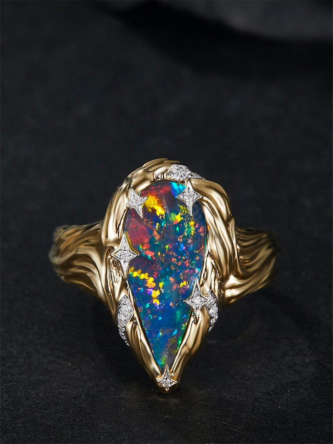 Australian Black Opal Ring Engagement Ring for Women Bridal - Etsy