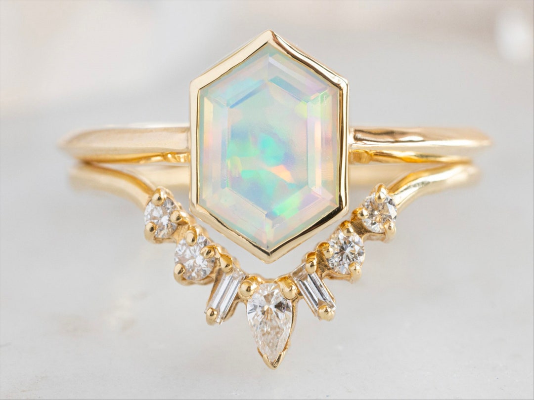 Ethiopian Welo Opal Engagement Ring Wedding Jewelry Hexagon Ring Bridal ...