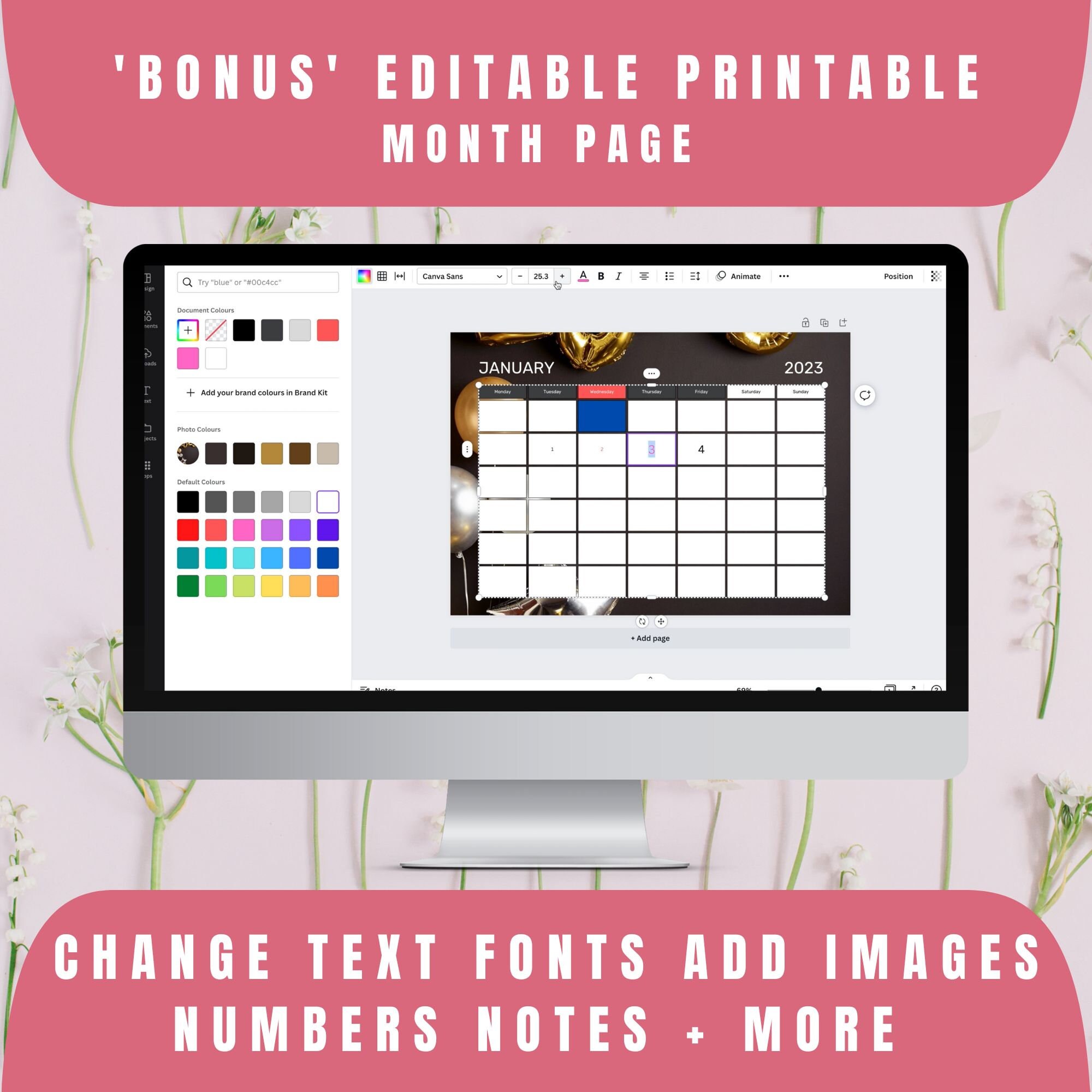 2023 2024 Printable Calendar PDF Horizontal Calendar Floral - Etsy