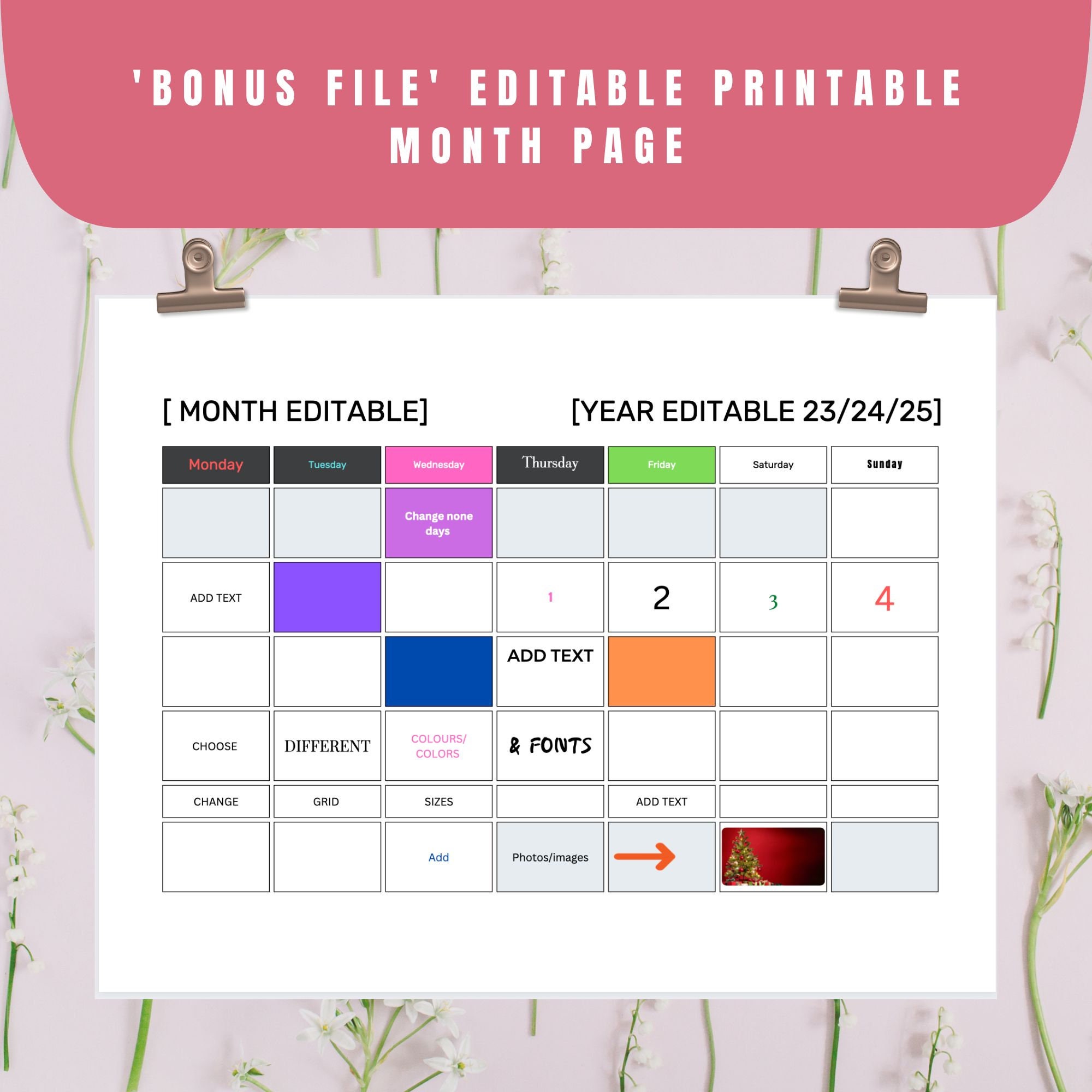 2023 2024 Printable Calendar PDF Horizontal Calendar Floral - Etsy