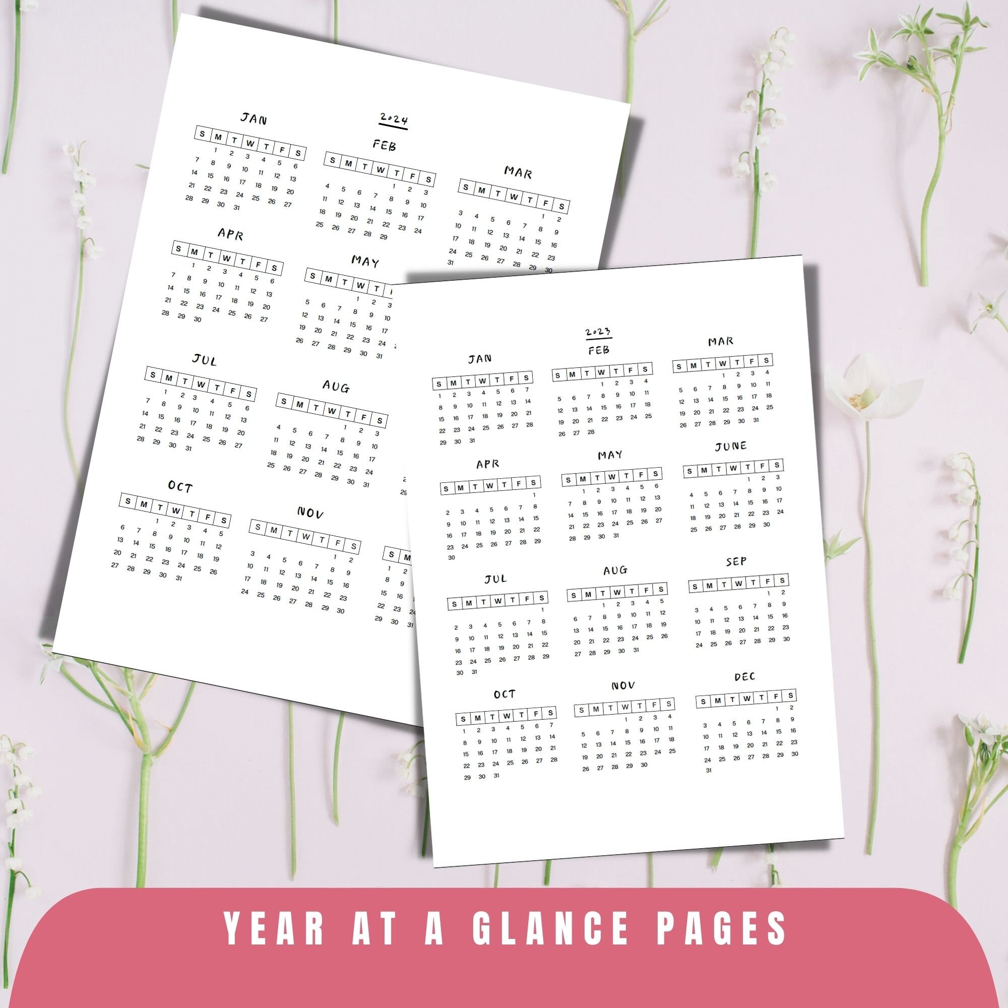 2023 2024 Printable PDF Calendar Simple Black & White PLUS Bonus ...