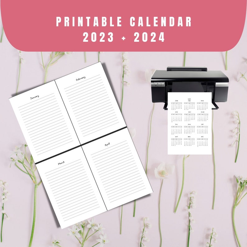 2023 2024 Printable PDF Calendar Simple Black & White PLUS Bonus ...