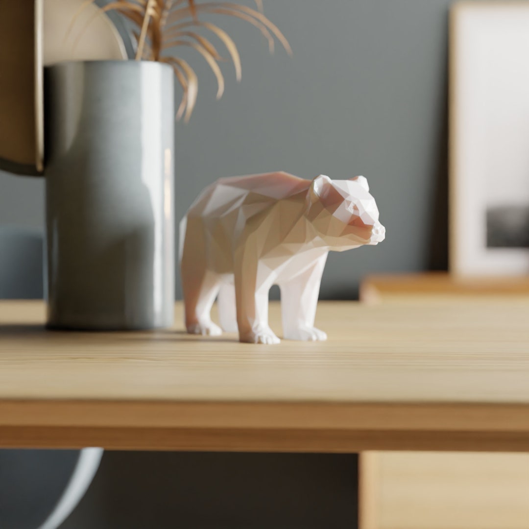 White Polar Bear Low Poly Sculpture Sustainable Bio Plastic Home Decor ...