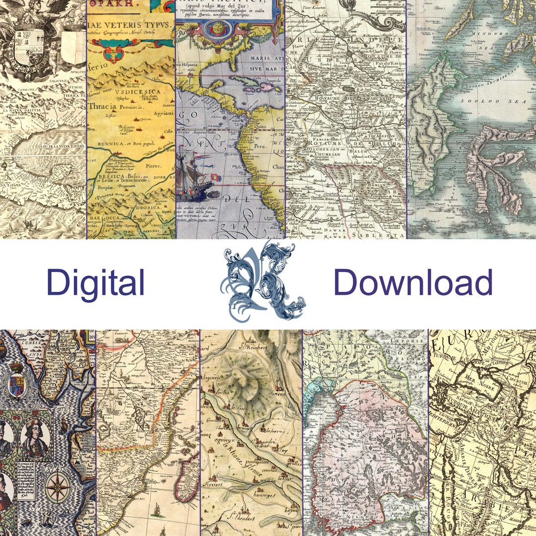Vintage Maps Digitally Restored 16-19th Century High Resolution Digital ...