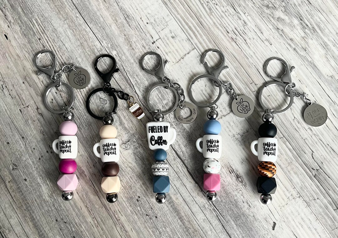 Coffee, Teach, Repeat Beadable Bar Keychains, With Charms - Etsy