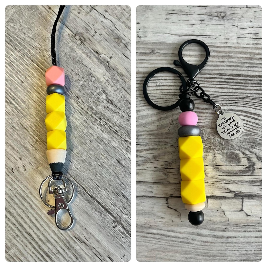 Teacher, School Staff Lanyard, Keychain, Silicone and Wooden Beads. EA ...