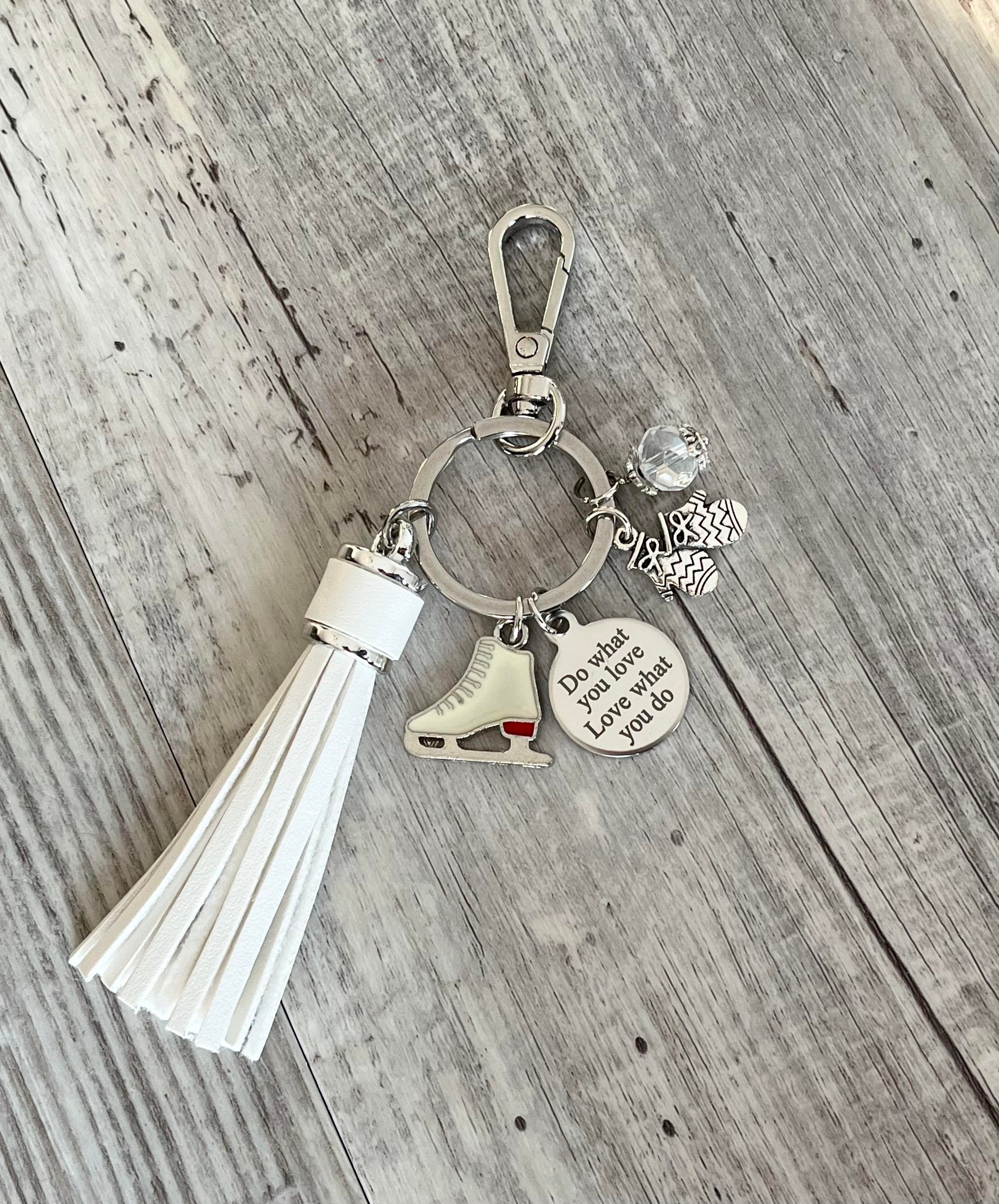 Skate Keychain, Figure Skate Charm, White, Silver Tassel - Etsy