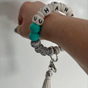 Add Name Teal and Sweater Weather Customizable Silicone Bead Wristlet ...