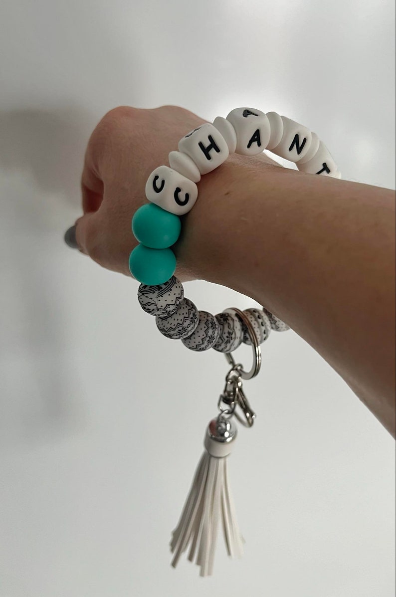Add Name Teal and Sweater Weather Customizable Silicone Bead Wristlet ...