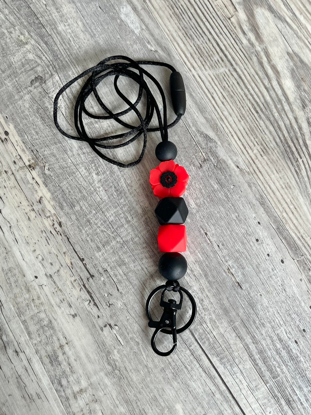 Poppy Lanyard, Made With Silicone Beads, Black, Red - Etsy