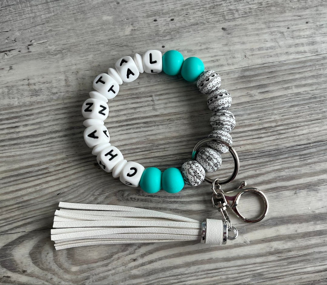 Add Name Teal and Sweater Weather Customizable Silicone Bead Wristlet ...