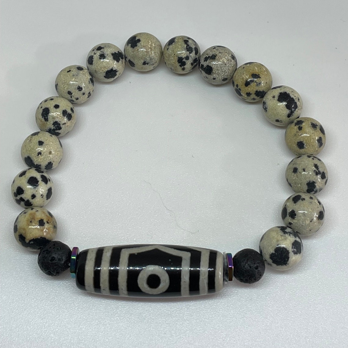 Prehistoric Dalmatian Jasper Beaded Bracelet With Hematite - Etsy