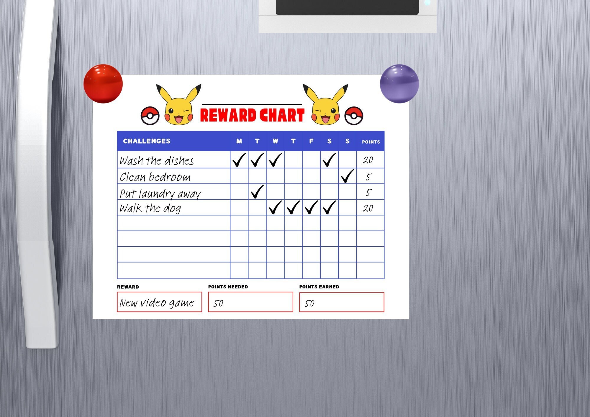 Pokemon, Reward Chart, Printable, A4, for Kids, Progress, Chore Tracker ...