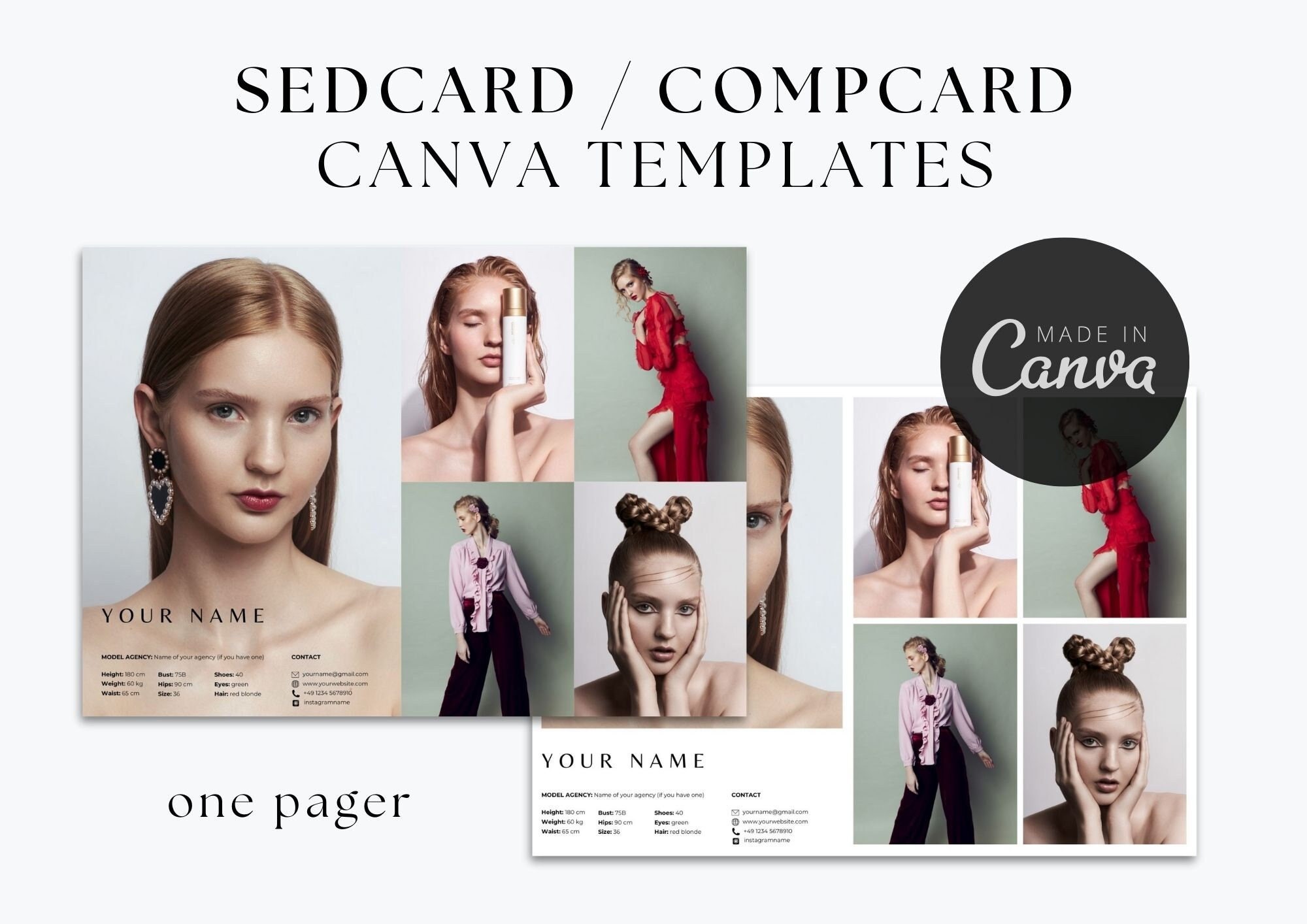 Onepager Modeling Model Comp Card / Sedcard for Castings, Compcard ...