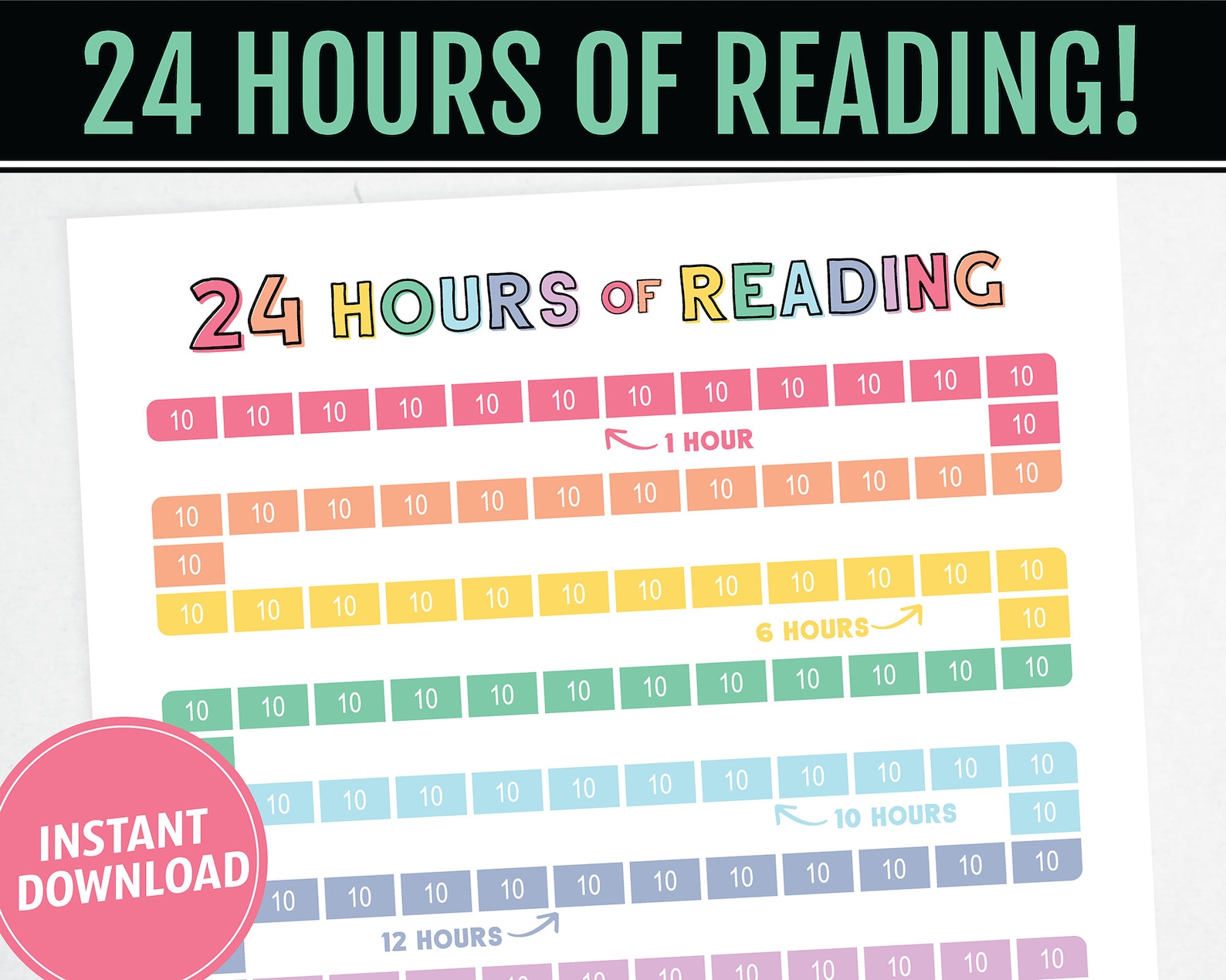 Reading Chart Tracker, Reading Log Printable, 24 Hours of Reading ...