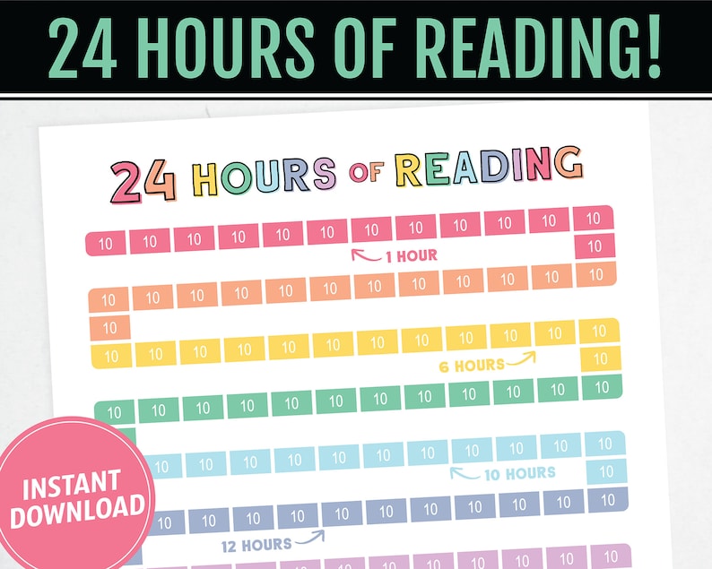 Reading Chart Tracker, Reading Log Printable, 24 Hours of Reading ...