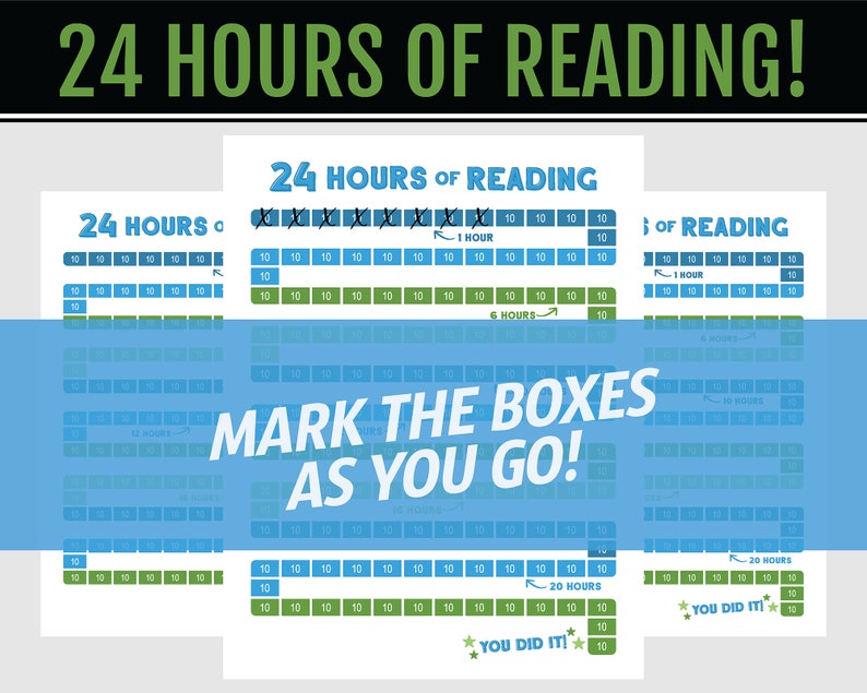 Reading Chart Tracker, Reading Log Printable, 24 Hours of Reading ...