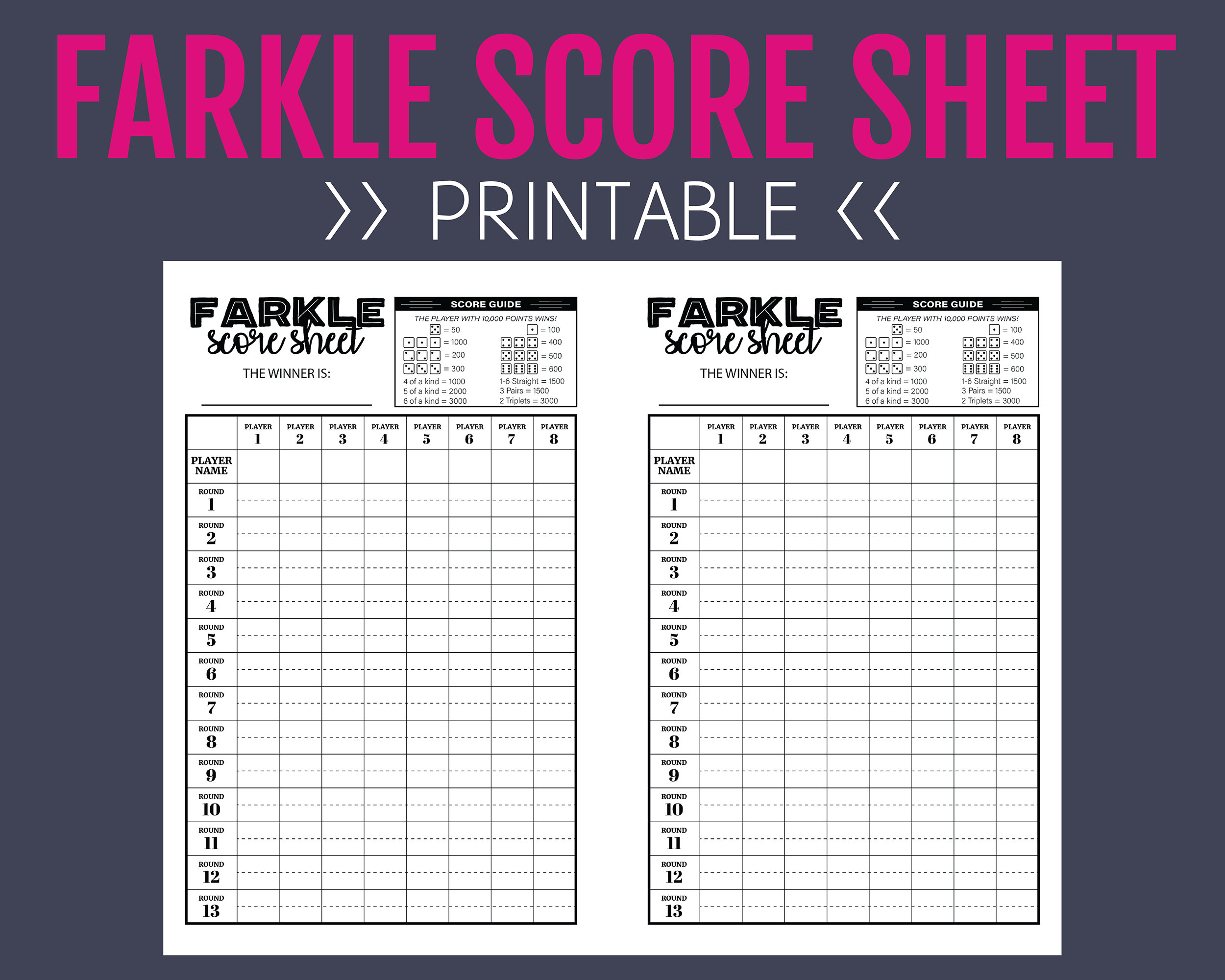 Farkle Score Sheet, Printable Score Sheet, Digital, Instant Download ...