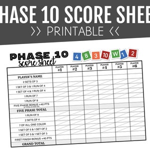 Phase 10 Score Sheet, Printable Score Sheet, Digital, Instant Download ...