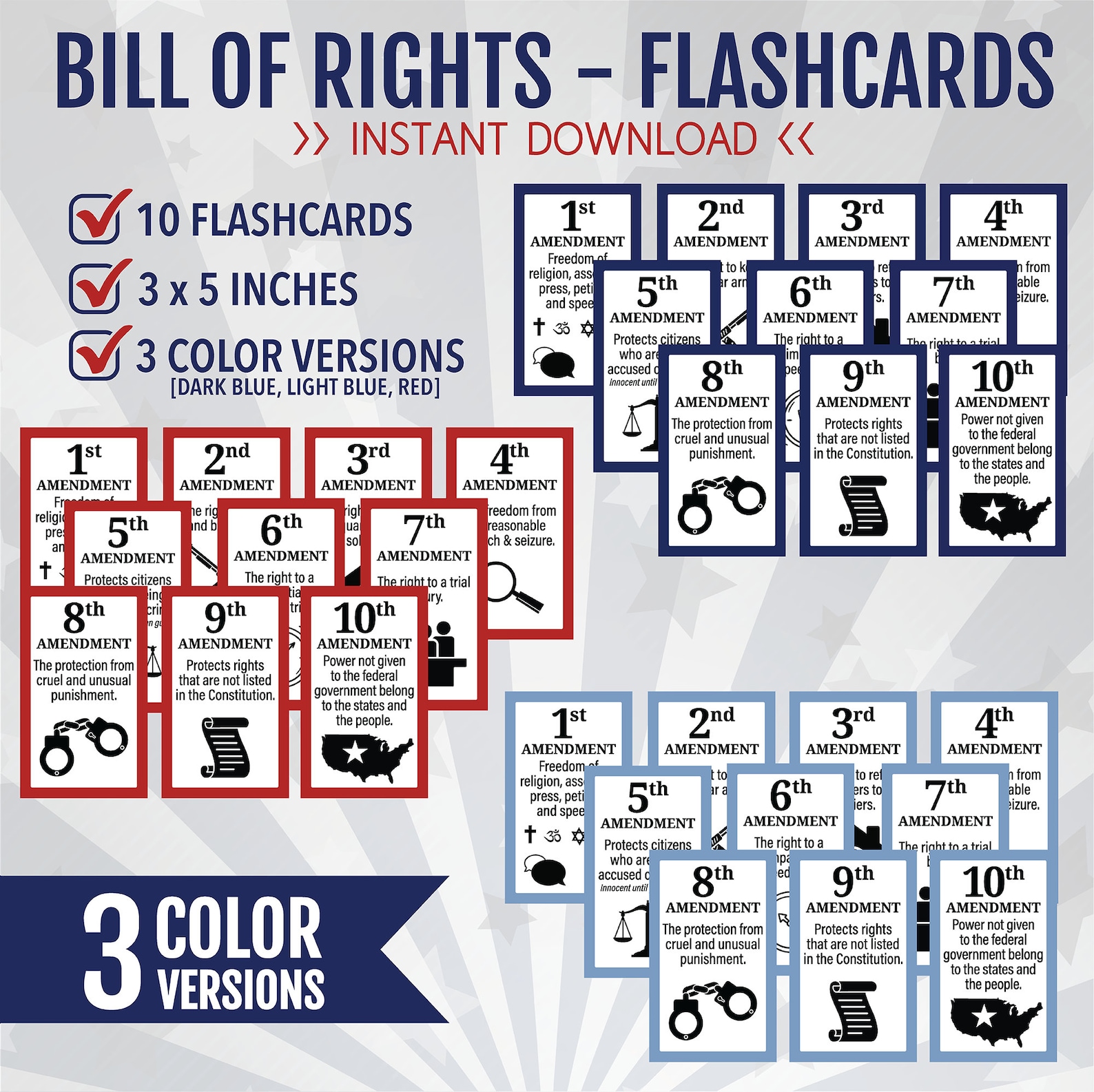 U.S. Bill of Rights, Bill of Rights Flashcards, U.S. Government ...