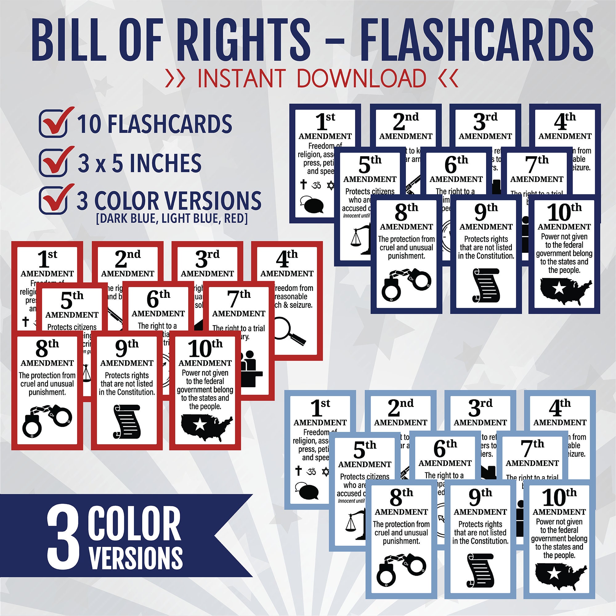 U.S. Bill of Rights, Bill of Rights Flashcards, U.S. Government ...