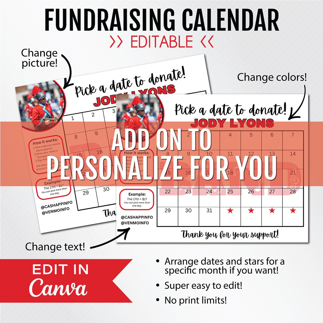 Personalize Fundraising Calendar for You! | Photo, Logo, Background ...