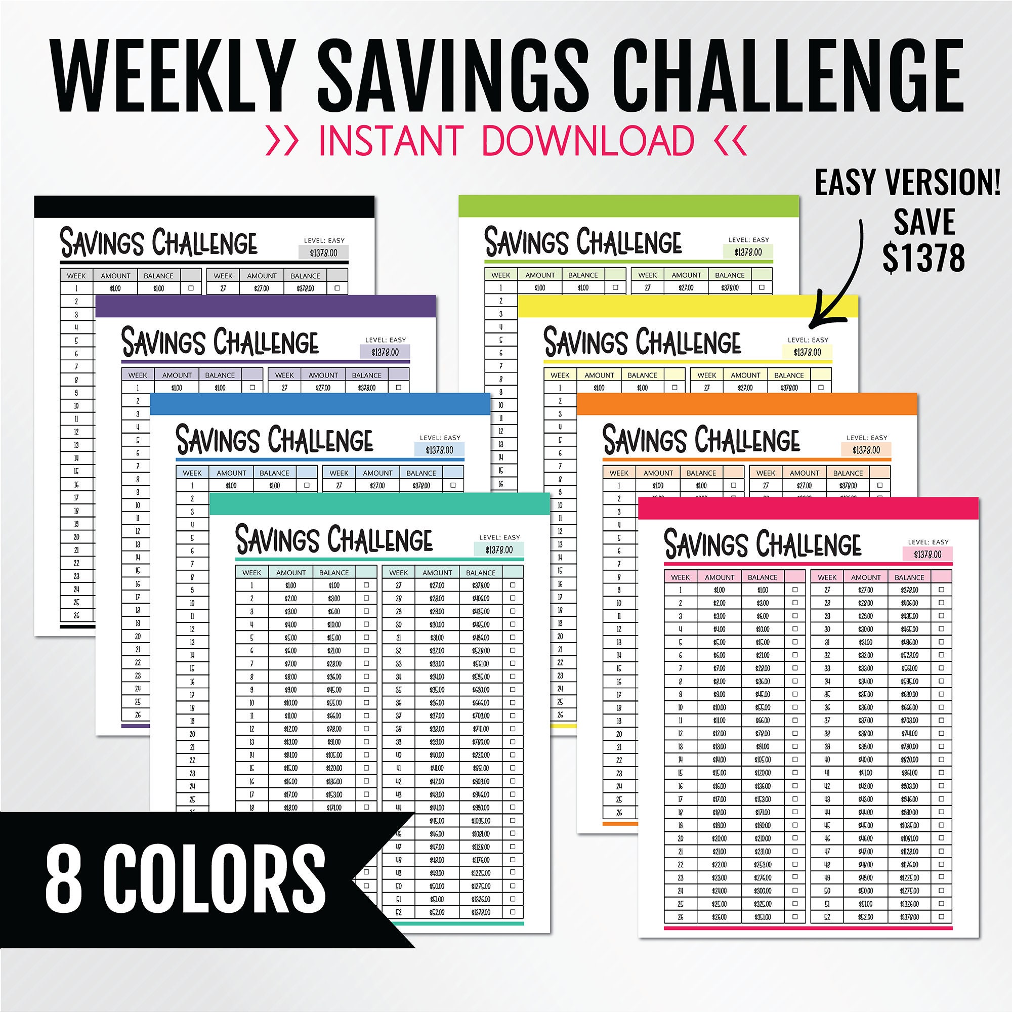 Weekly Savings Challenge, Savings Challenge, Saving Money, Easy Version ...