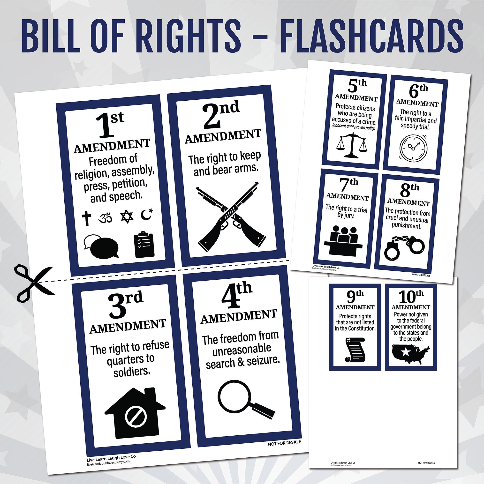 U.S. Bill of Rights, Bill of Rights Flashcards, U.S. Government, Constitution, Amendments ...