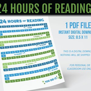 Reading Chart Tracker, Reading Log Printable, 24 Hours of Reading ...