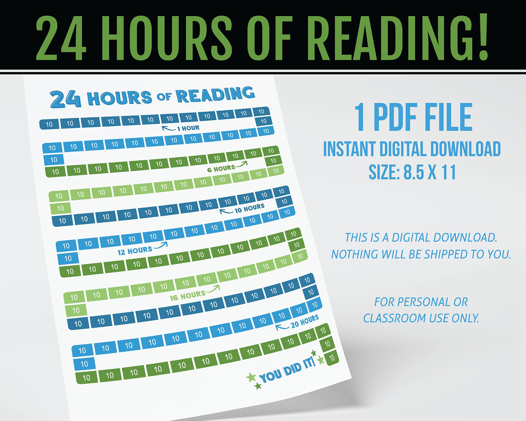 Reading Chart Tracker, Reading Log Printable, 24 Hours of Reading ...