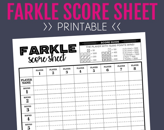 Farkle Score Sheet, Printable Score Sheet, Digital, Instant Download ...