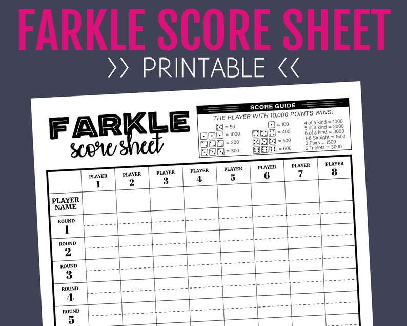 Farkle Score Sheet, Printable Score Sheet, Digital, Instant Download ...