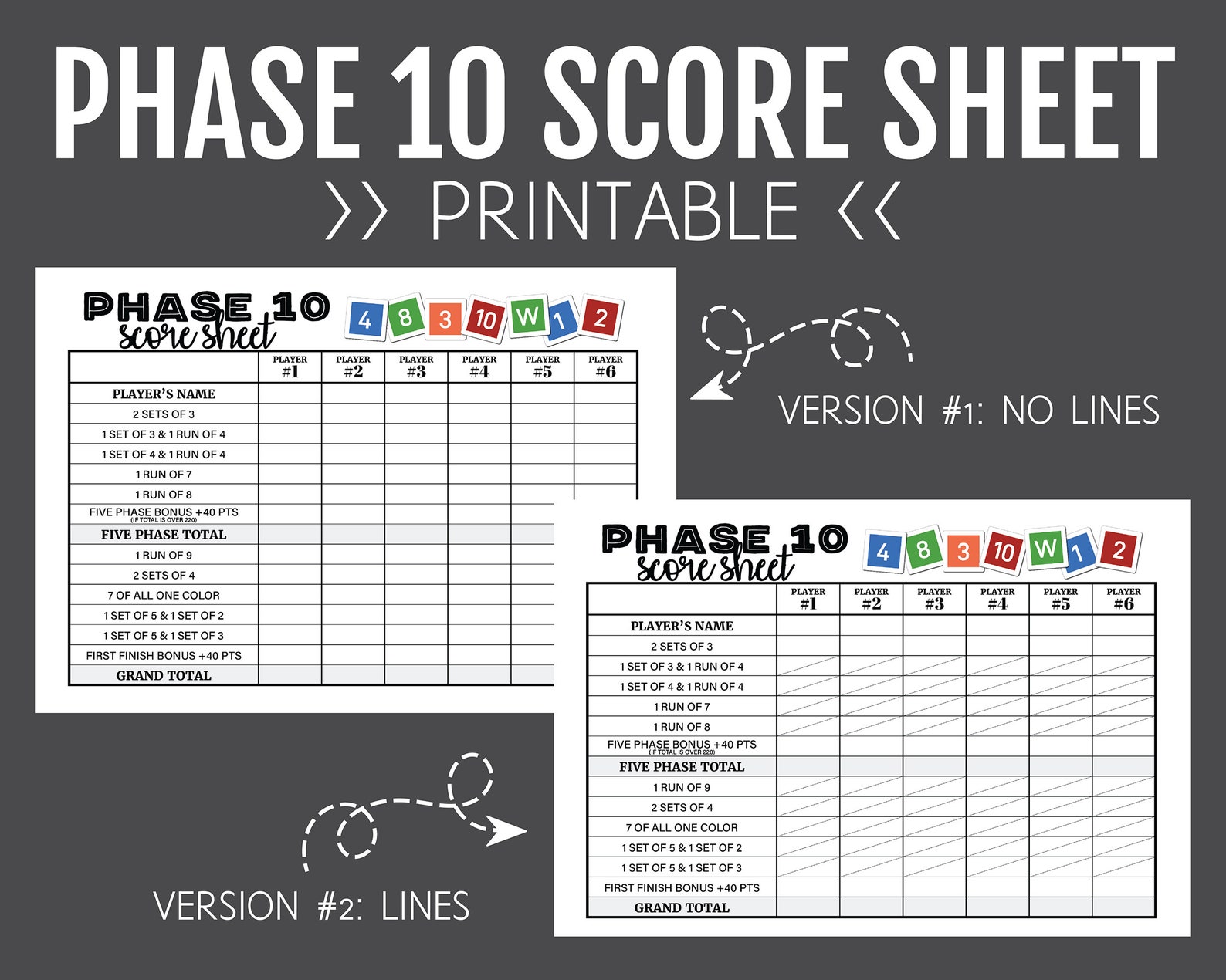 Phase 10 Score Sheet, Printable Score Sheet, Digital, Instant Download ...