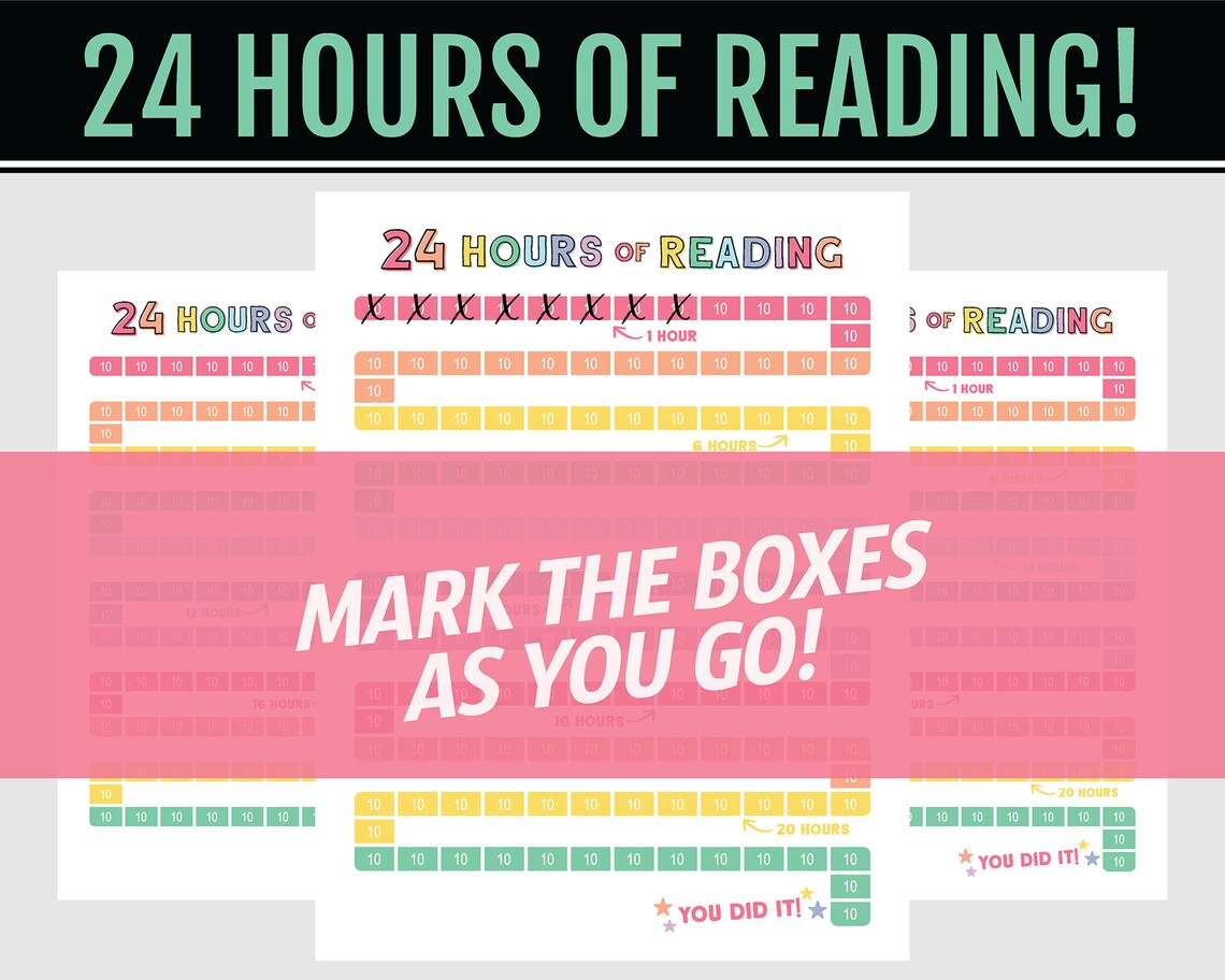 Reading Chart Tracker, Reading Log Printable, 24 Hours of Reading ...